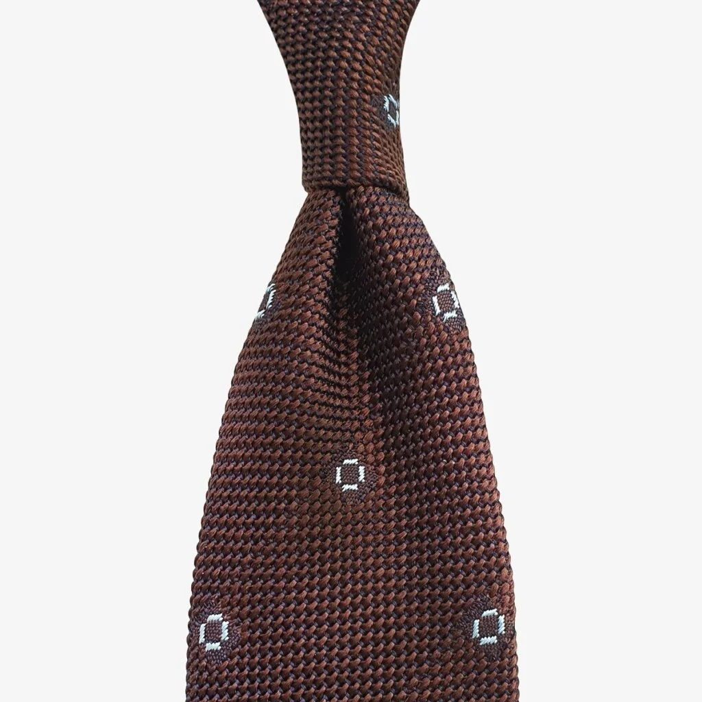 Serà Fine Silk Dark Brown Grenadine Silk Tie With White Squares - The Noble Dandy
