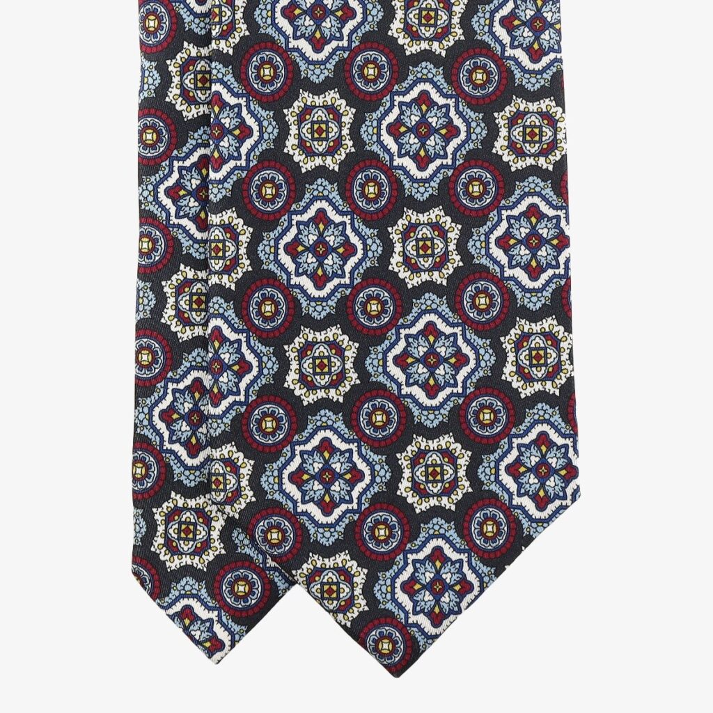 Serà Fine Silk Blue And Burgundy Silk Tie With Medallion Pattern - The ...