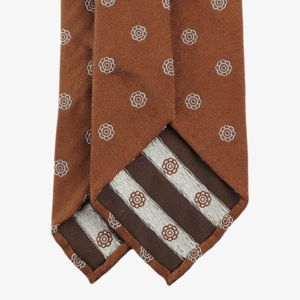 Shibumi Firenze Copper Silk Tie With White Floral Pattern - The Noble Dandy