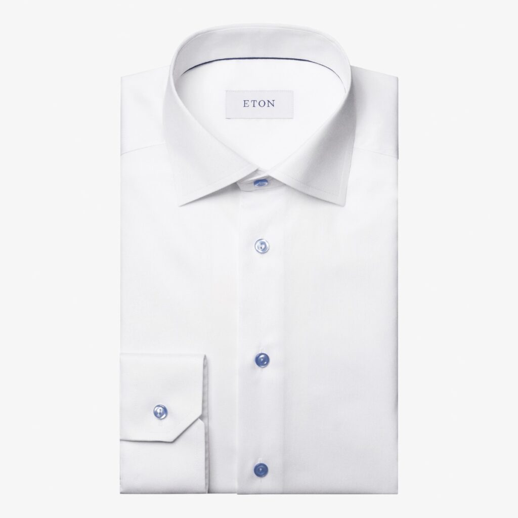 Eton White Slim Fit Signature Twill Shirt - Blue Buttons - The Noble Dandy
