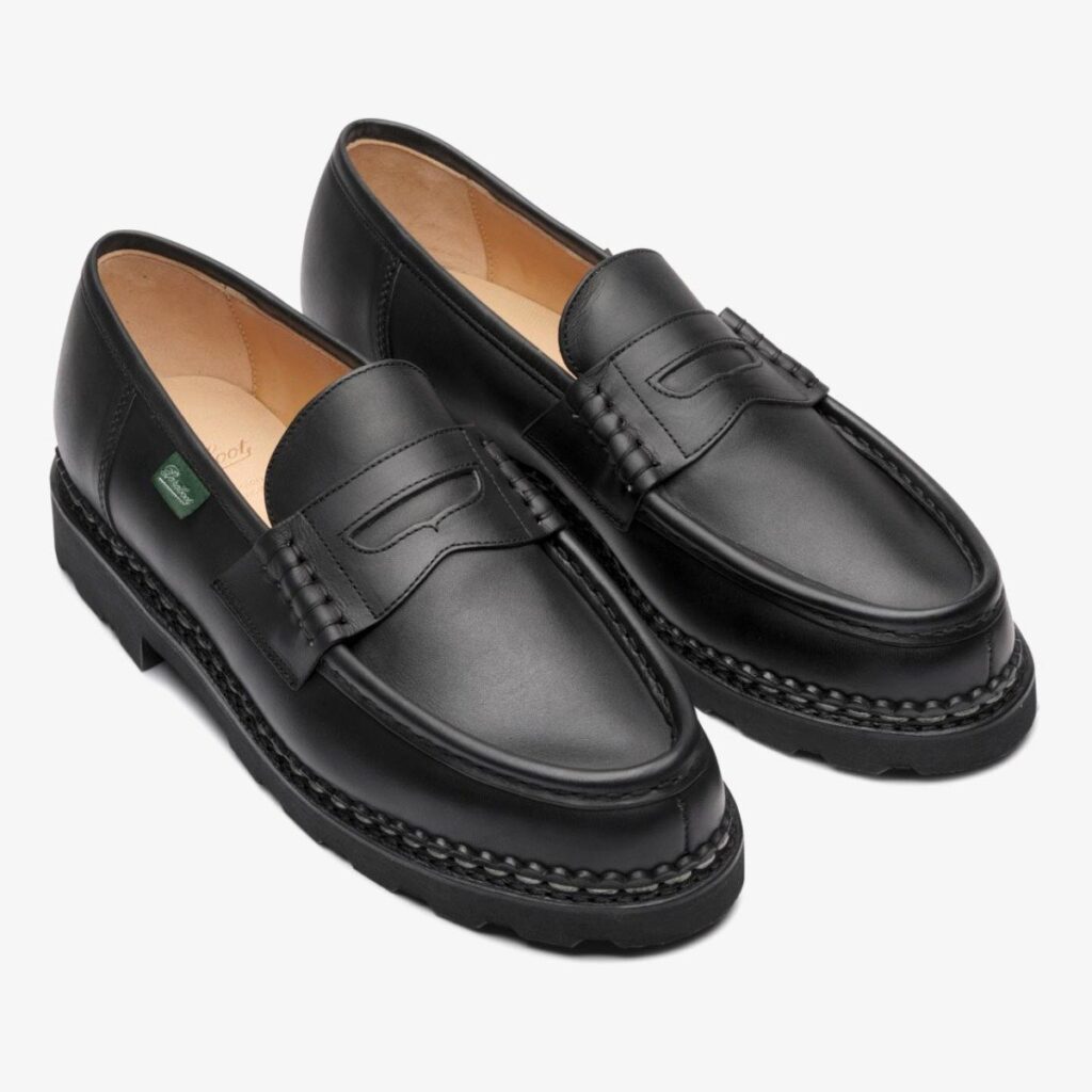 Paraboot Reims Marche Lisse Noir Penny Loafers - The Noble Dandy